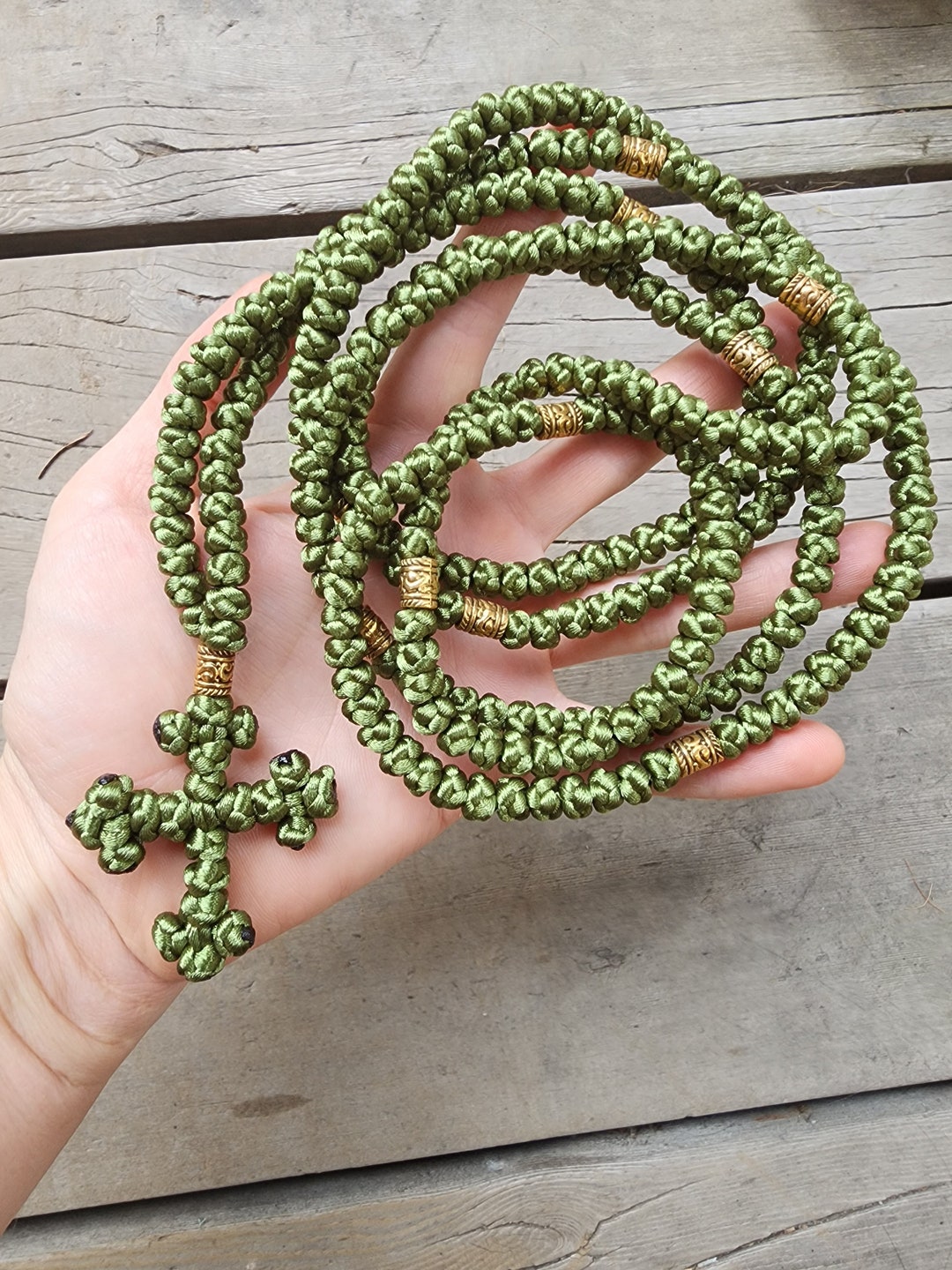 Komboskini/orthodox Prayer Rope 300 Knot Green and Gold With - Etsy
