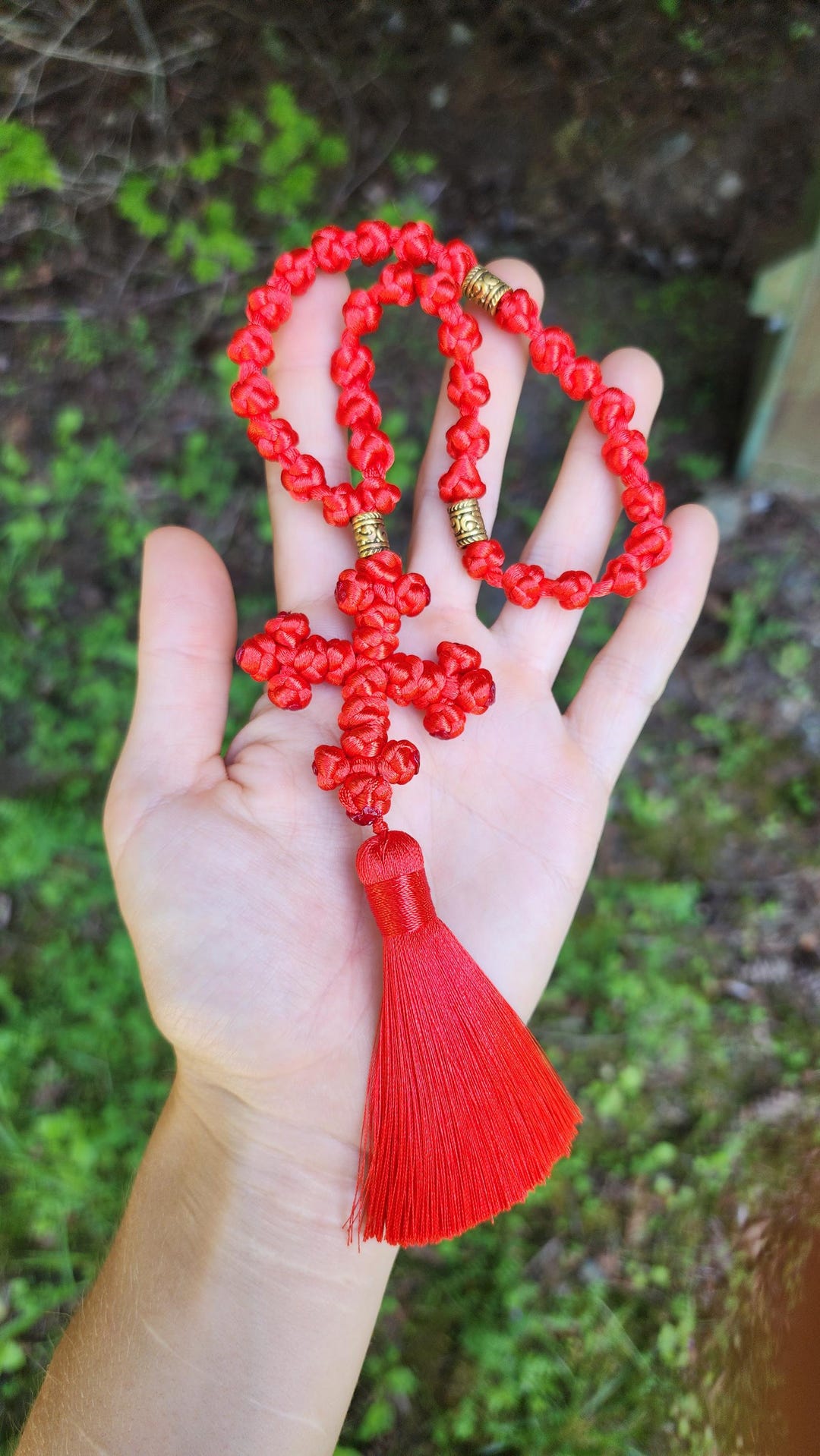 Komboskini/orthodox Prayer Rope 33 Knot Red With Budded Byzantine Cross ...