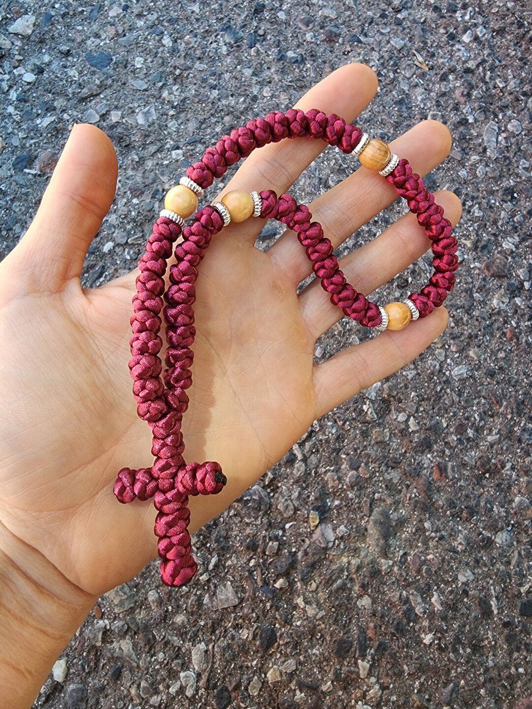50 Knot Orthodox Prayer Rope With Olive Wood Beads Burgundy - Etsy