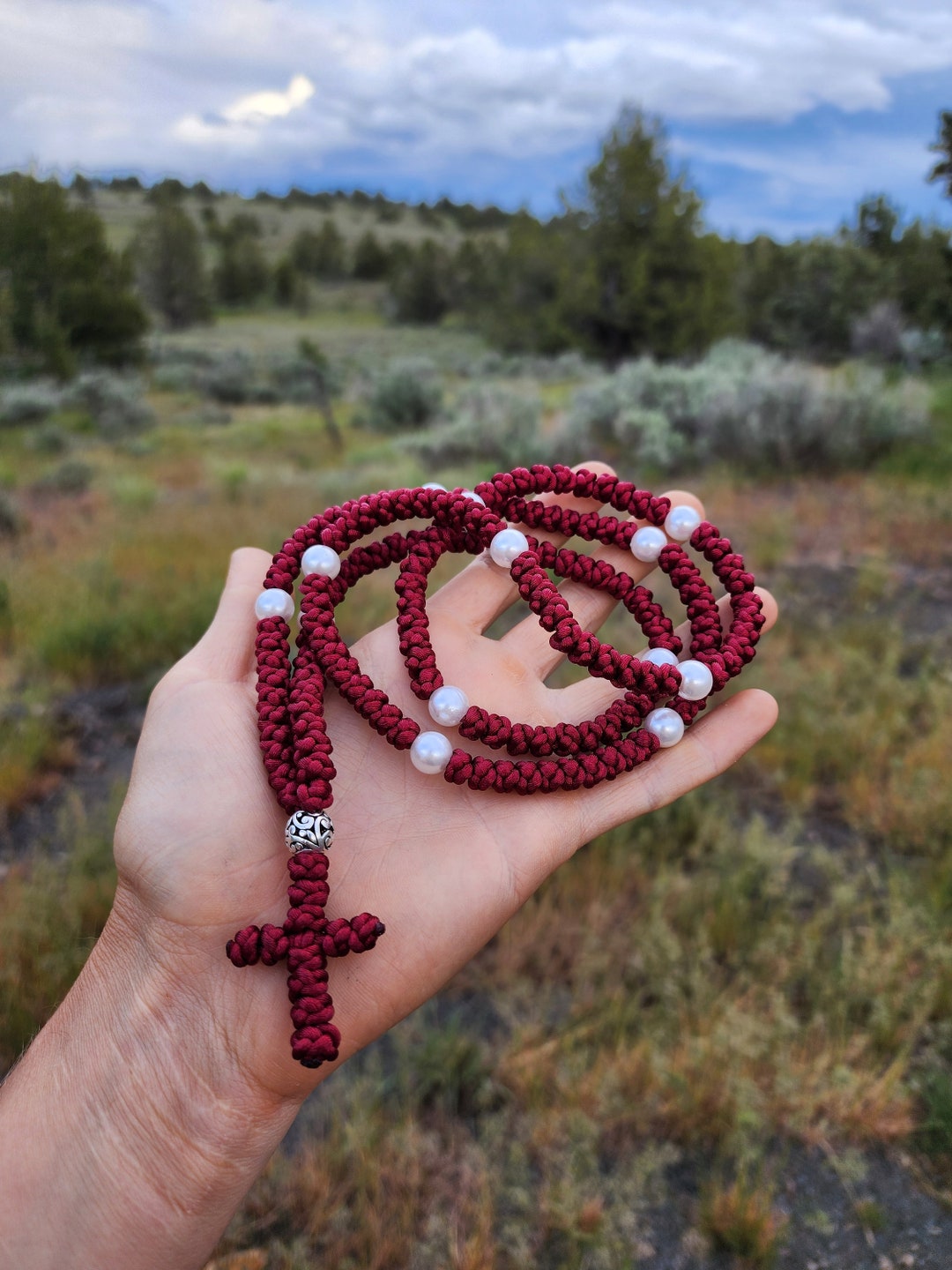 Burgundy Pearl and Silver 150 Knot Eastern Orthodox Prayer Row. Saint ...