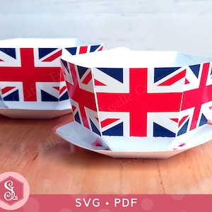 Union Flag Teacup and Saucer Favour SVG PDF Templates. Union Jack Tea ...