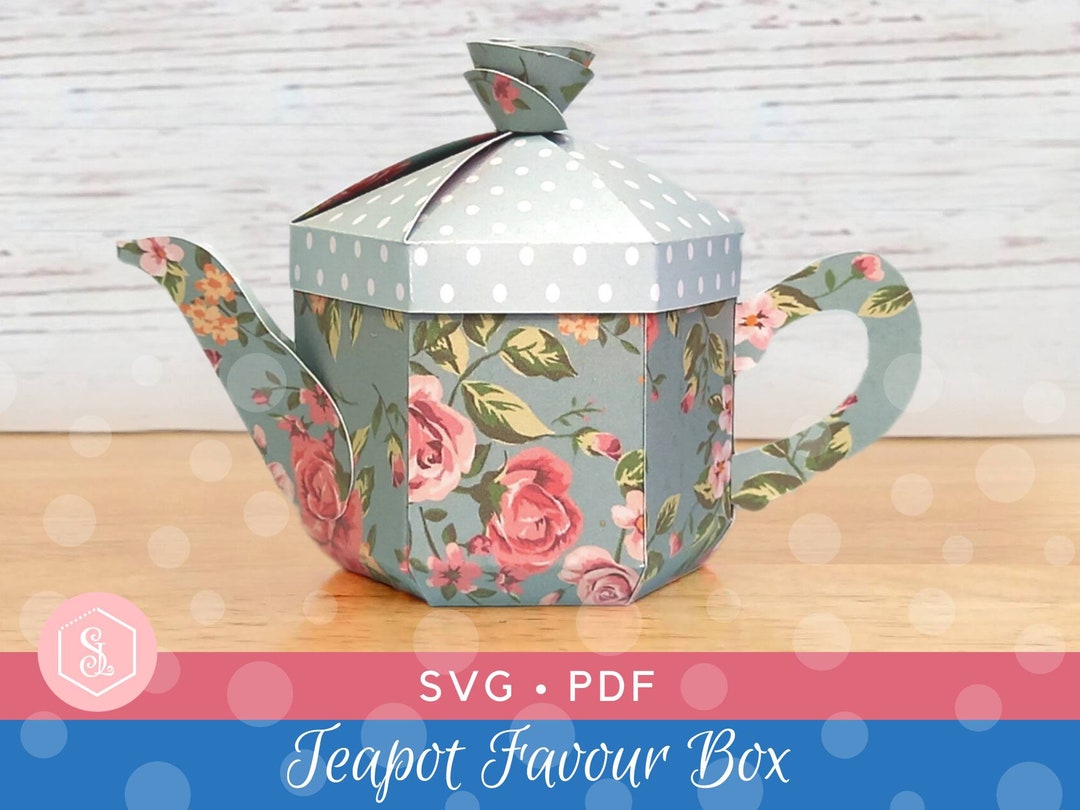 Teapot Favour Box SVG PDF Templates. Tea Party Gift Box. - Etsy