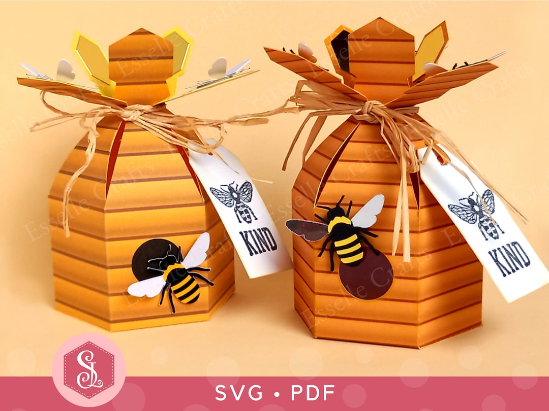 Bee Hive Favour Box SVG + PDF Templates. Bee Box. Honeycomb Box SVG ...