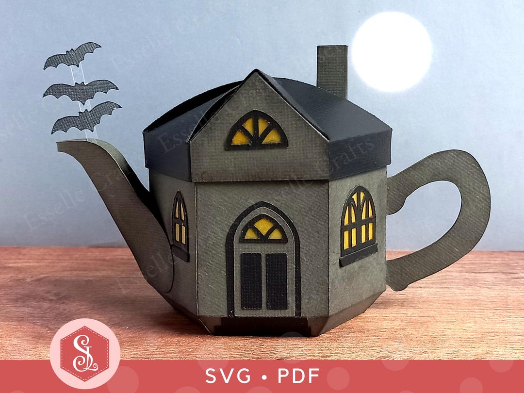 Haunted House Teapot Box SVG + PDF Templates, Spooky Halloween Lantern ...