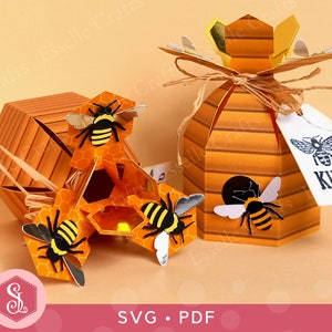 Bee Hive Favour Box SVG + PDF Templates. Bee Box. Honeycomb Box SVG ...