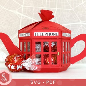 Red Telephone Teapot Box SVG + PDF Templates. Novelty Teapot Gift Box ...
