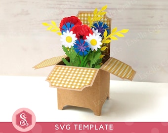 Sunflower Box Card SVG Template. Pop-up Box Card. Pop-up Greeting Card ...