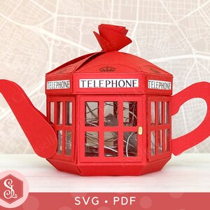 Red Telephone Teapot Box SVG + PDF Templates. Novelty Teapot Gift Box ...