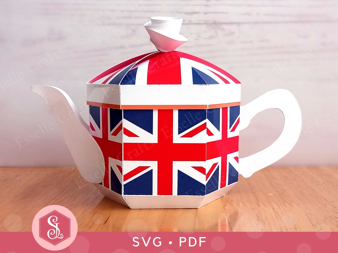 Union Flag Teapot Box SVG + PDF Templates. Union Jack Favour Box ...