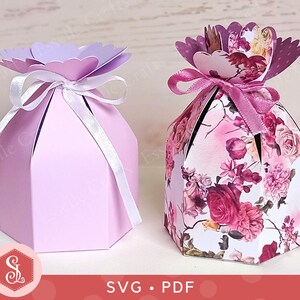 Flower Favour Box SVG PDF Templates. Flower Gift Box. Wedding Favour ...