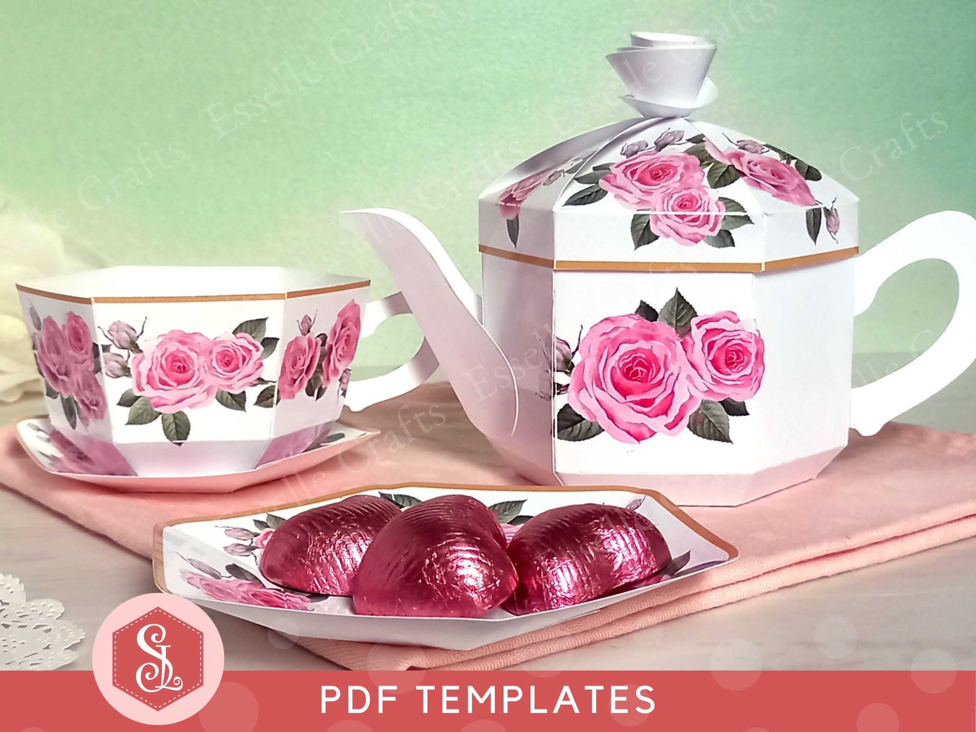 Rose Tea Party Set PDF Templates. Afternoon Tea Party Favour Boxes ...