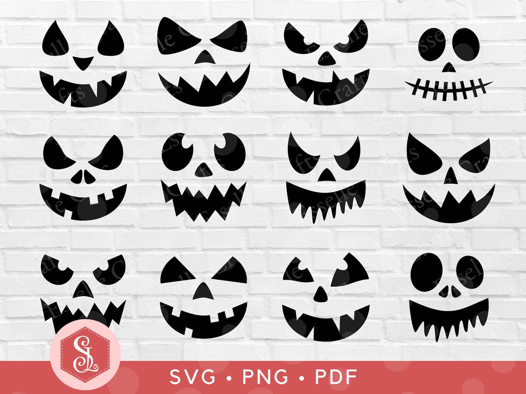 Jack O' Lantern Face Bundle. Set of 12 SVG Pumpkin Faces for Halloween ...