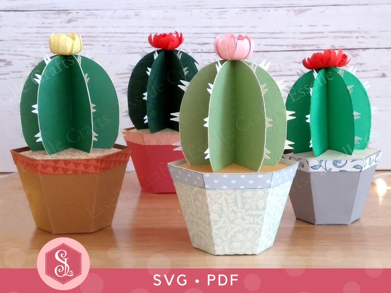 Cactus Favour Box SVG Template: Garden Party Gift (papercraft Pattern ...