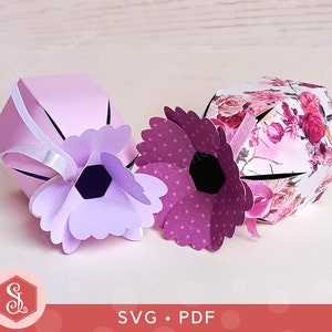 Flower Favour Box SVG PDF Templates. Flower Gift Box. Wedding Favour ...