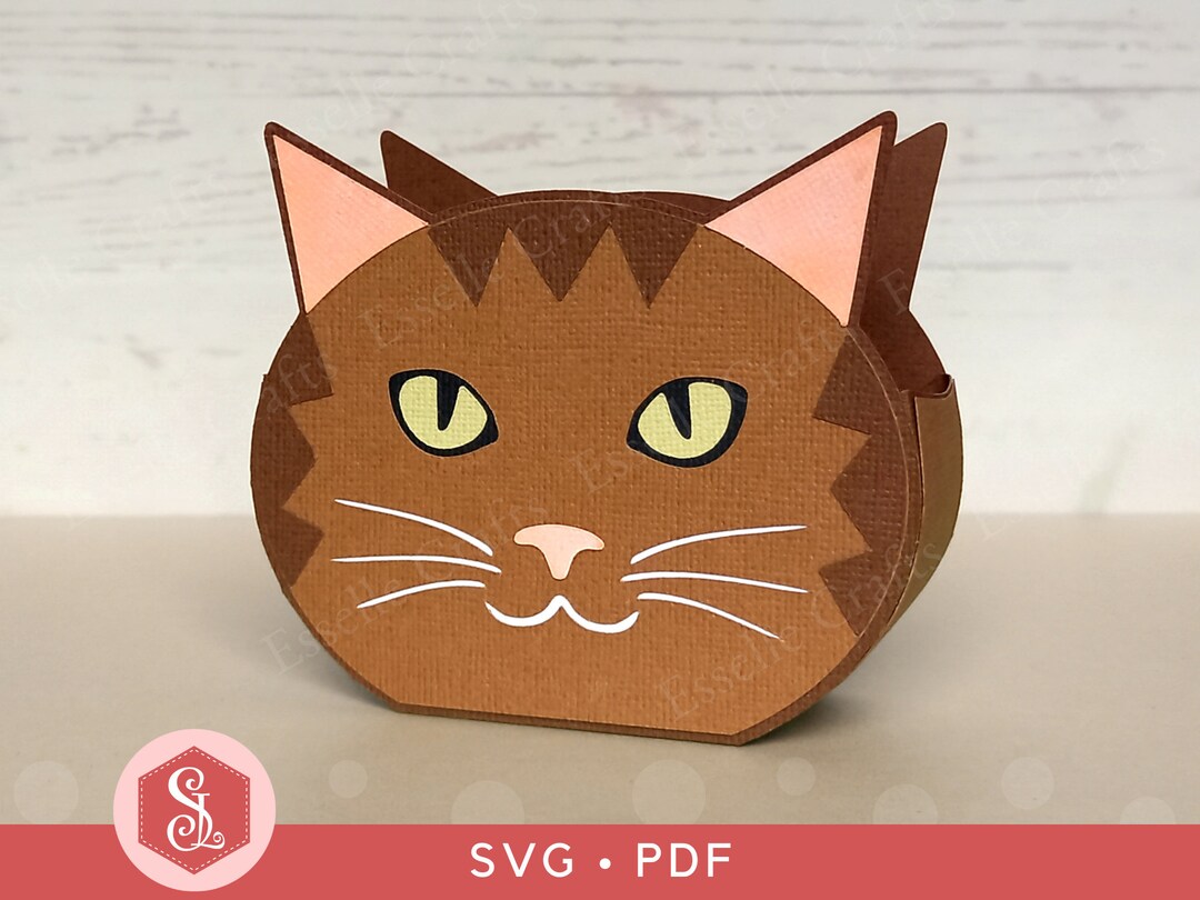 Tabby Cat Favour Box SVG + PDF Templates, Cute Cat Face Treat Box ...