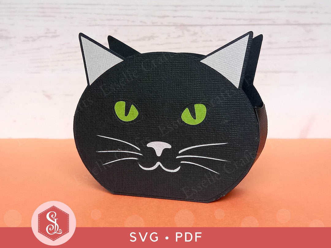Black Cat Favour Box SVG + PDF Templates. Trick or Treat Cat Face Box ...