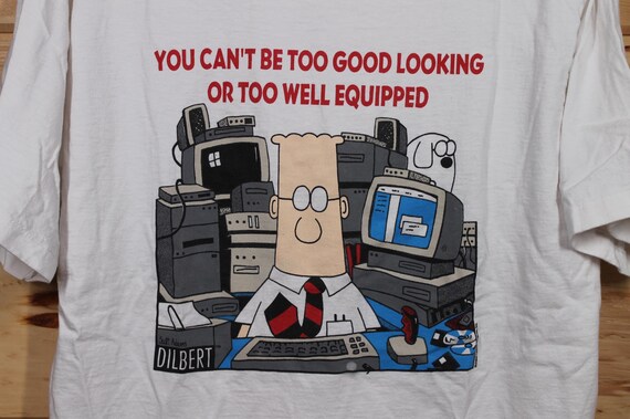 Vintage Dilbert Scott Adams Cartoon White Single Stit… - Gem