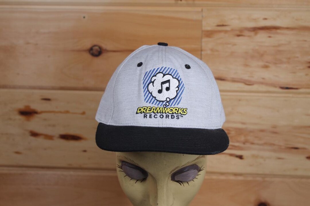 Vintage Dreamworks Records Grey With Black Rim Snapback Hat Adjustable ...