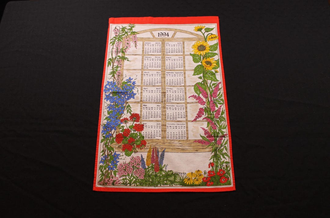 Vintage Flowers 1994 Calendar Kitchen Tea Towel - Country Kitchen - Etsy