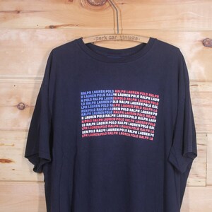 Vintage Polo Sports Ralph Lauren Blue America Flag Blue T-shirt Adult ...