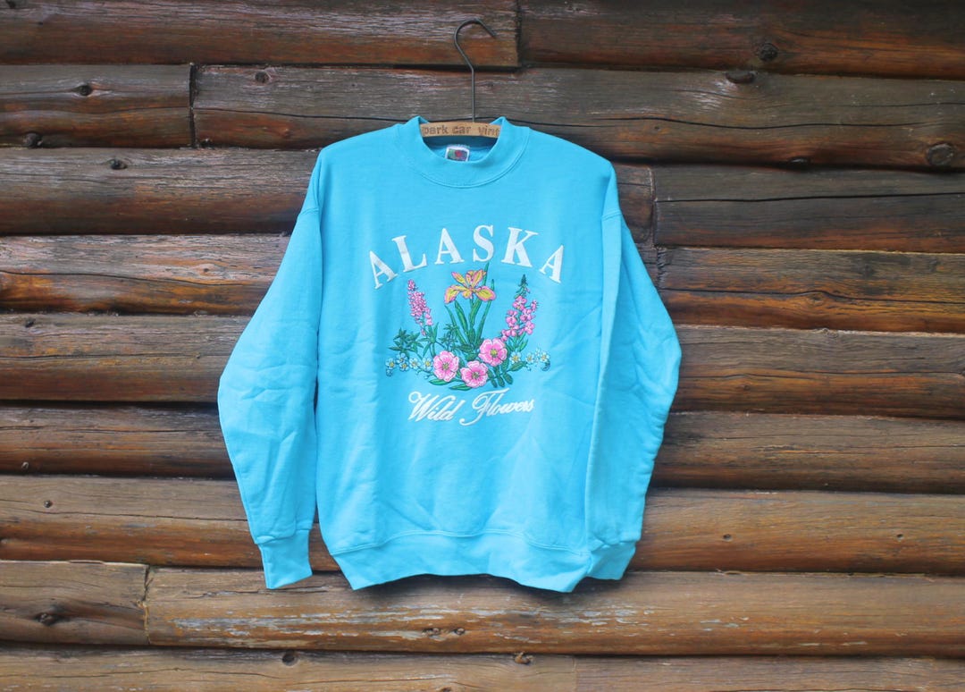 Vintage Wildflowers of Alaska Blue Puff Print Pullover Sweatshirt Adult ...