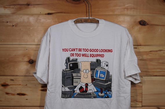 Vintage Dilbert Scott Adams Cartoon White Single Stit… - Gem