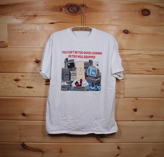 Vintage Dilbert Scott Adams Cartoon White Single Stit… - Gem