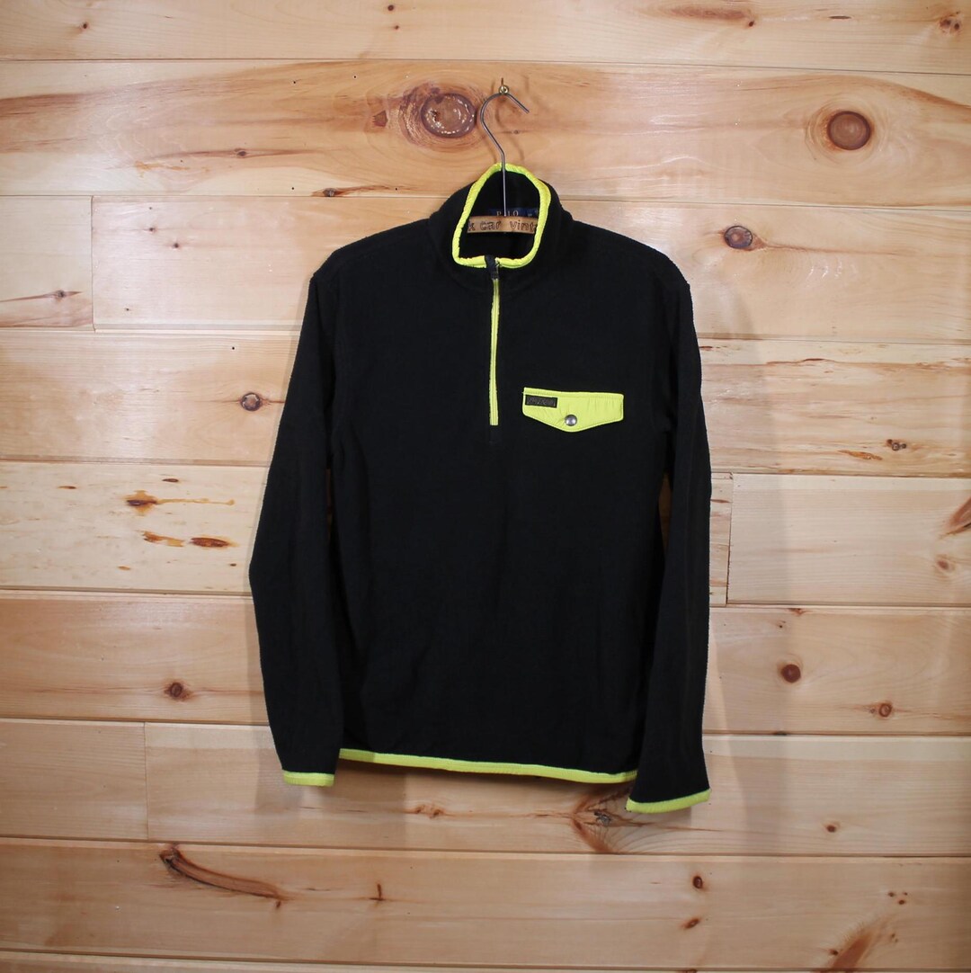 Vintage Polo Ralph Lauren Black and Neon Green Pullover Quarter Zip ...