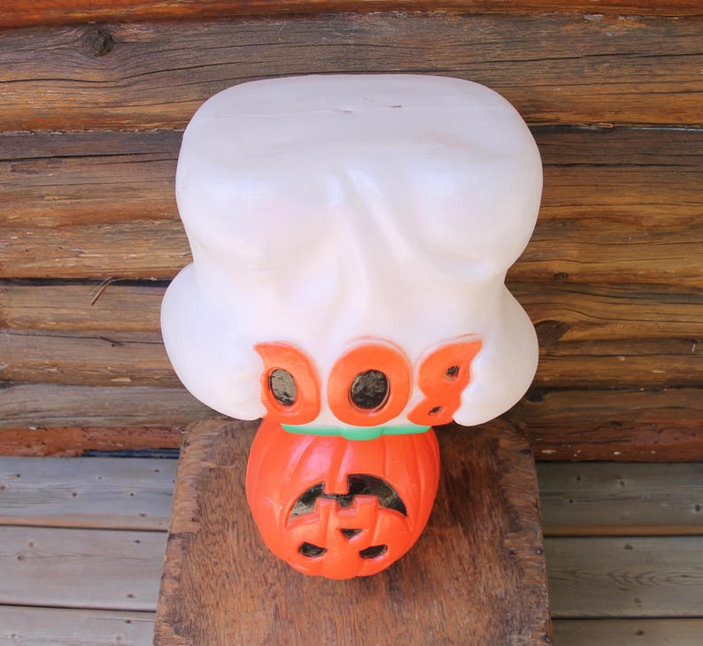 Vintage Halloween BOO Plastic Blow Mold Ghost Pumpkin Jack-o-lantern ...