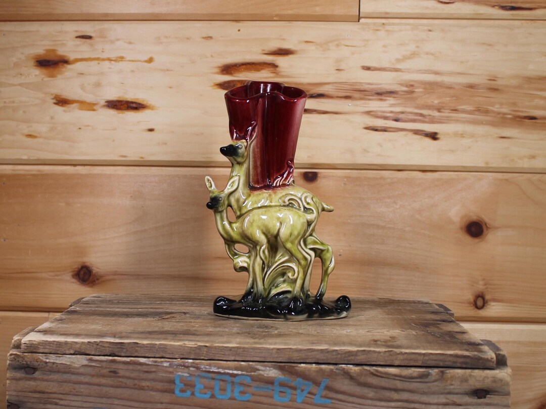 Vintage Deer Doe and Fawn Nature Hull USA Vase - Retro Farmhouse ...