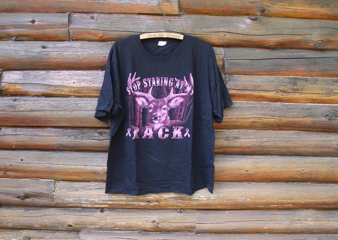Vintage Y2K Stop Staring at My Rack Deer Nature Funny Joke Black T ...
