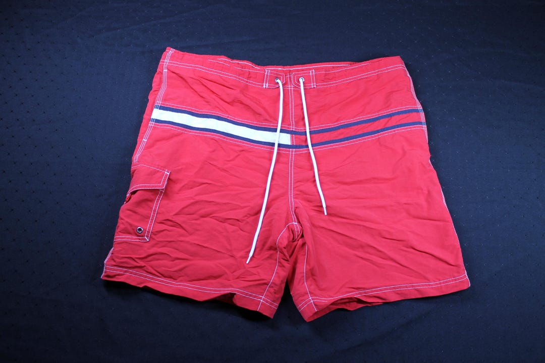 Vintage Tommy Hilfiger Red Swim Wear Bathing Suit Shorts Adult Size ...