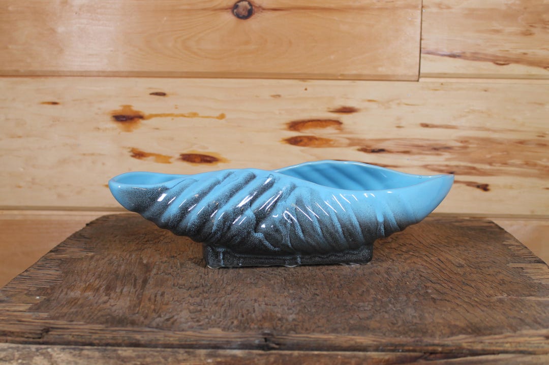 Vintage Teal Blue Art Deco Shell Pottery Bowl Dish Mantel Centrepiece ...