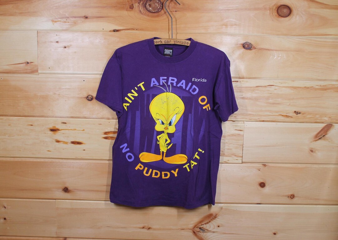 Vintage Tweety Bird Looney Tunes "ain't Afraid of No Puddy Tat" Purple ...
