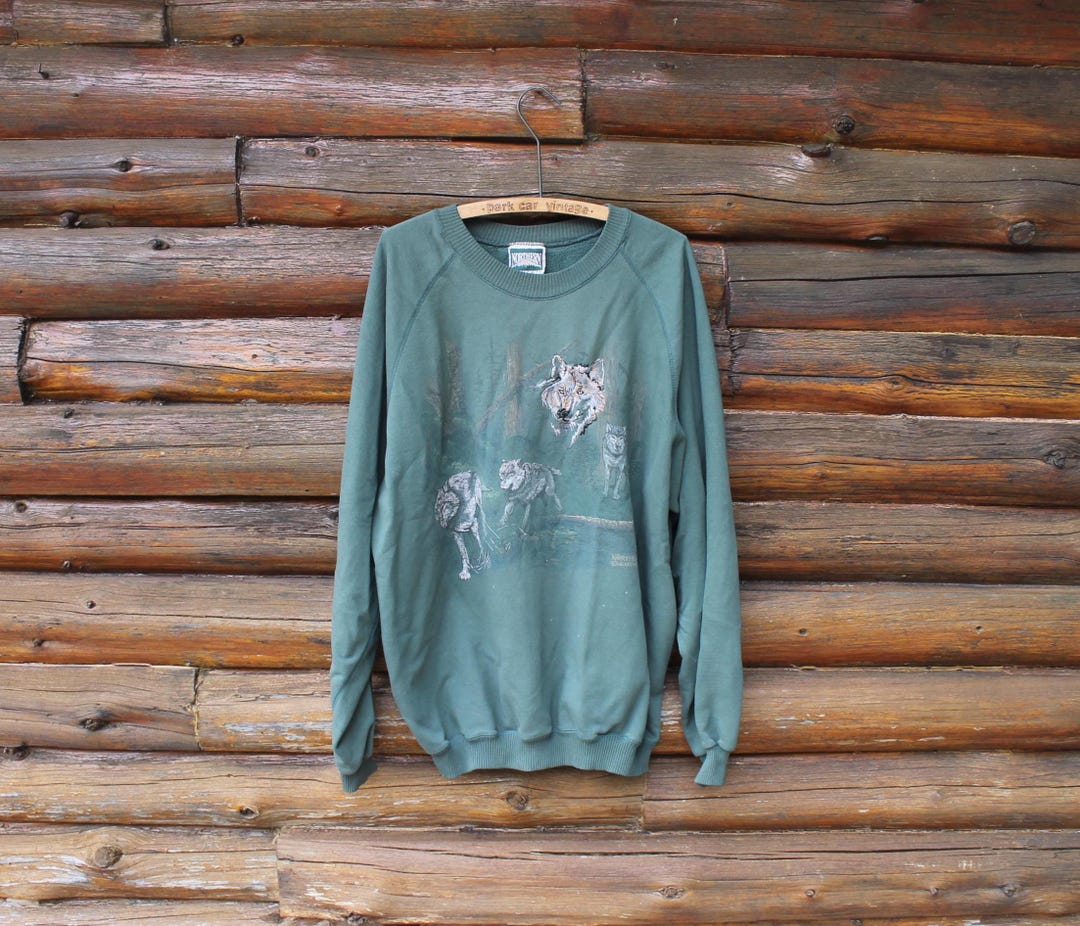Vintage Wolf Pack Wolves Northern Elements Green Nature Sweatshirt ...