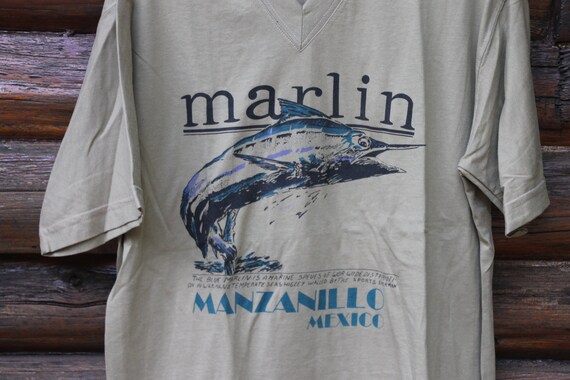 Vintage Marlin Manzanillo Mexico Fish Fishing V-Neck … - Gem