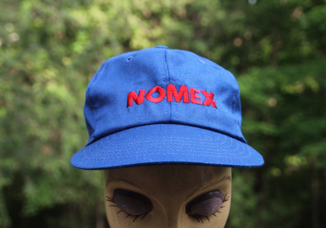 Vintage Nomex Blue and Red Spell Out Zip Back Hat Adjustable Adult Size ...