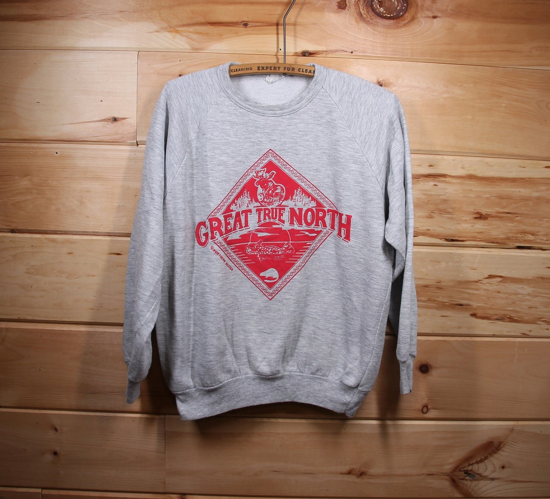Vintage Great True North Northern Design Moose Grey Sweatshirt Adult ...