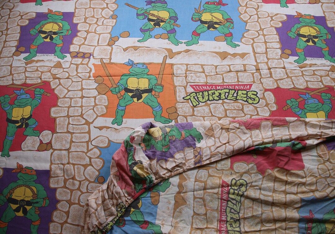 Vintage Teenaged Mutant Ninja Turtles 1988 TMNT Themed Flat and Fitted ...