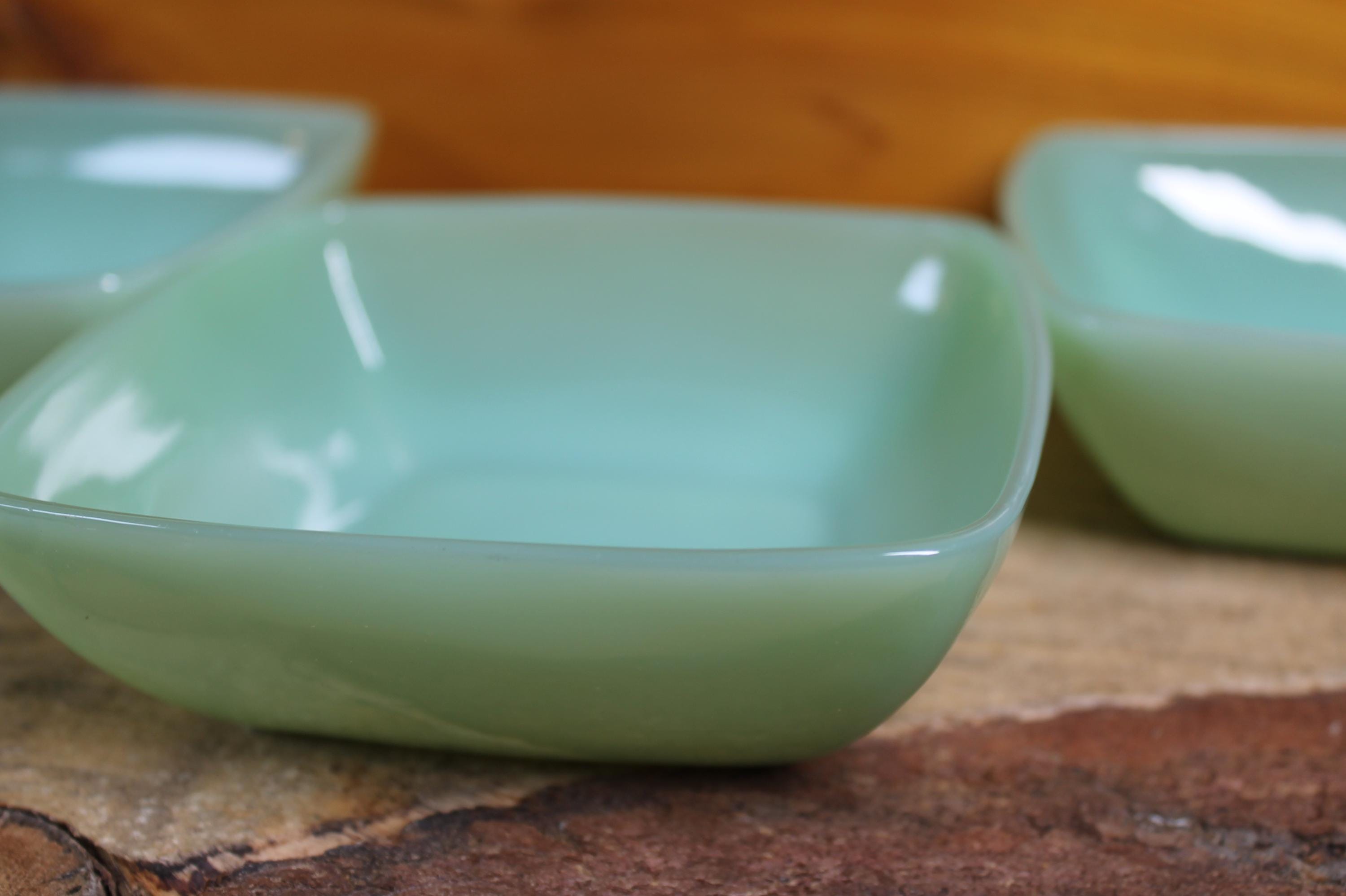 Vintage Set of 6 Fire King 1950's Jadeite Green Charm Square Cereal ...