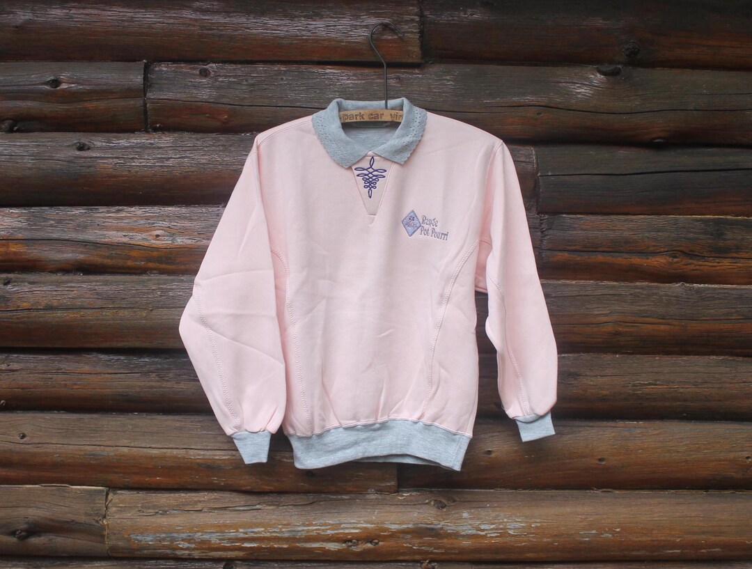 Vintage Renee Pot Pourri Cute Pink Pullover Collared Sweatshirt Adult ...