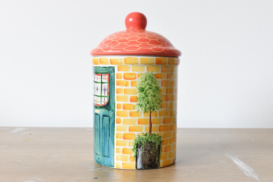 Cottage Inspired Ceramic Cookie Jar Hand Painted Original Design by ...