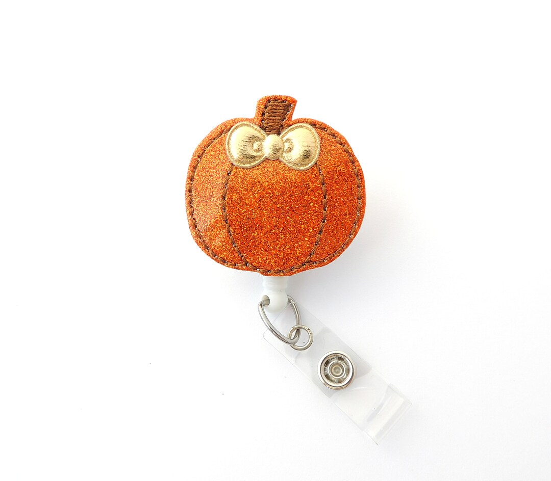 Pumpkin Badge Reel Pumpkin ID Badge Glitter Name Badge - Etsy