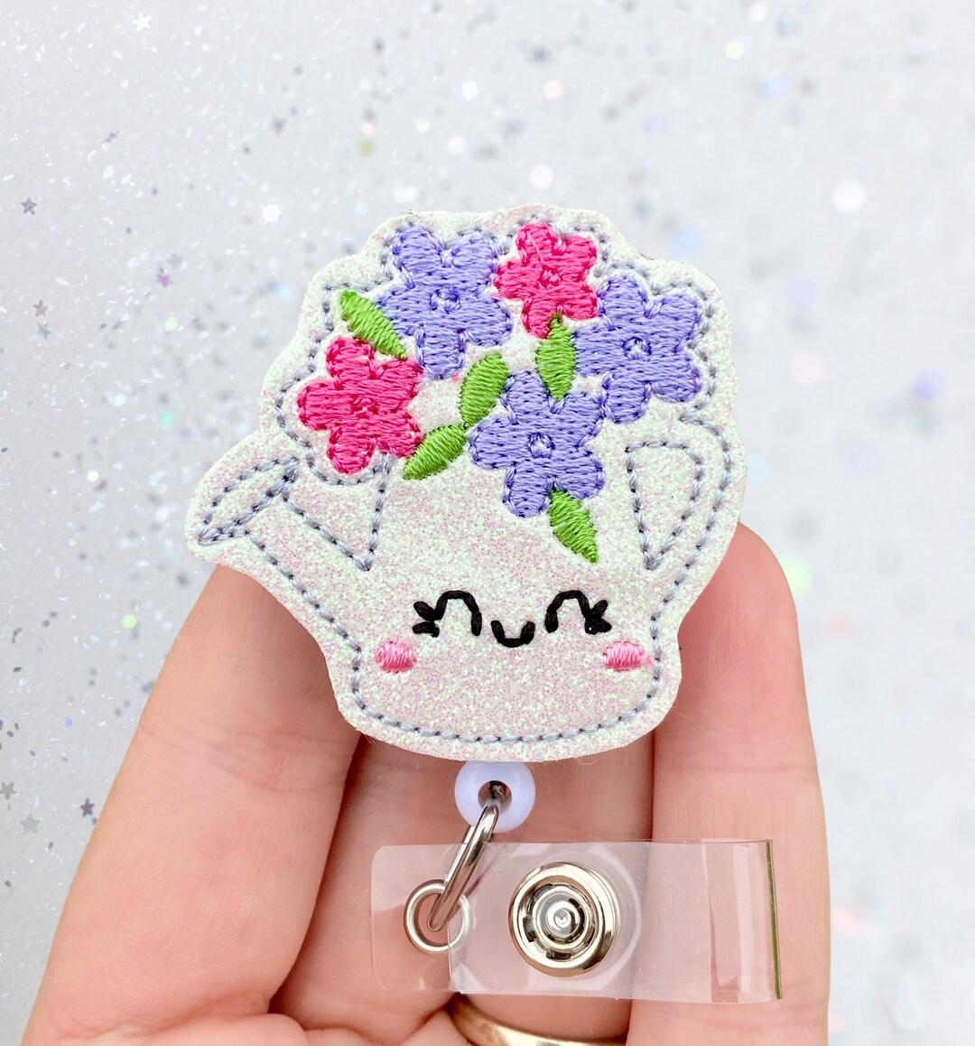 Watering Can of Flowers Badge Reel Summer Badge Holder Retractable ...
