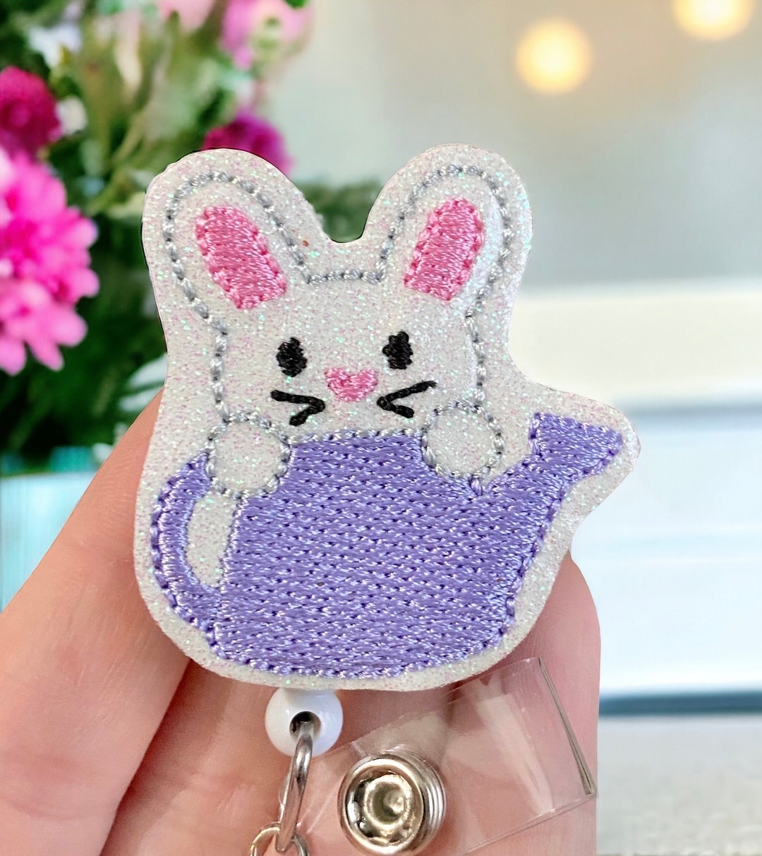 Easter Bunny Badge Reel Easter Bunny Badge Holder Spring Badge Reel ...