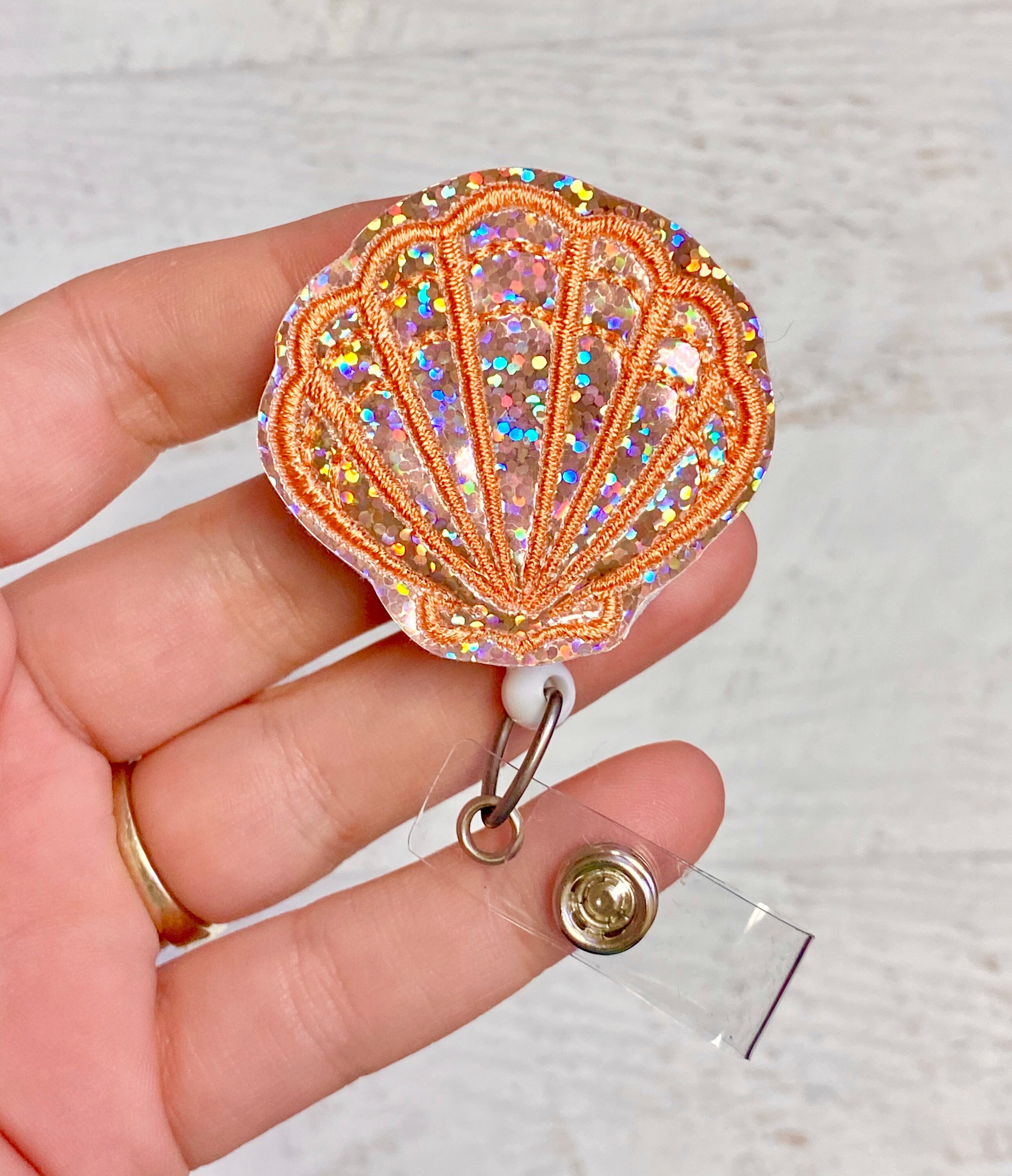 Seashell Badge Reel RN Badge Holder Sea Shell Retractable | Etsy