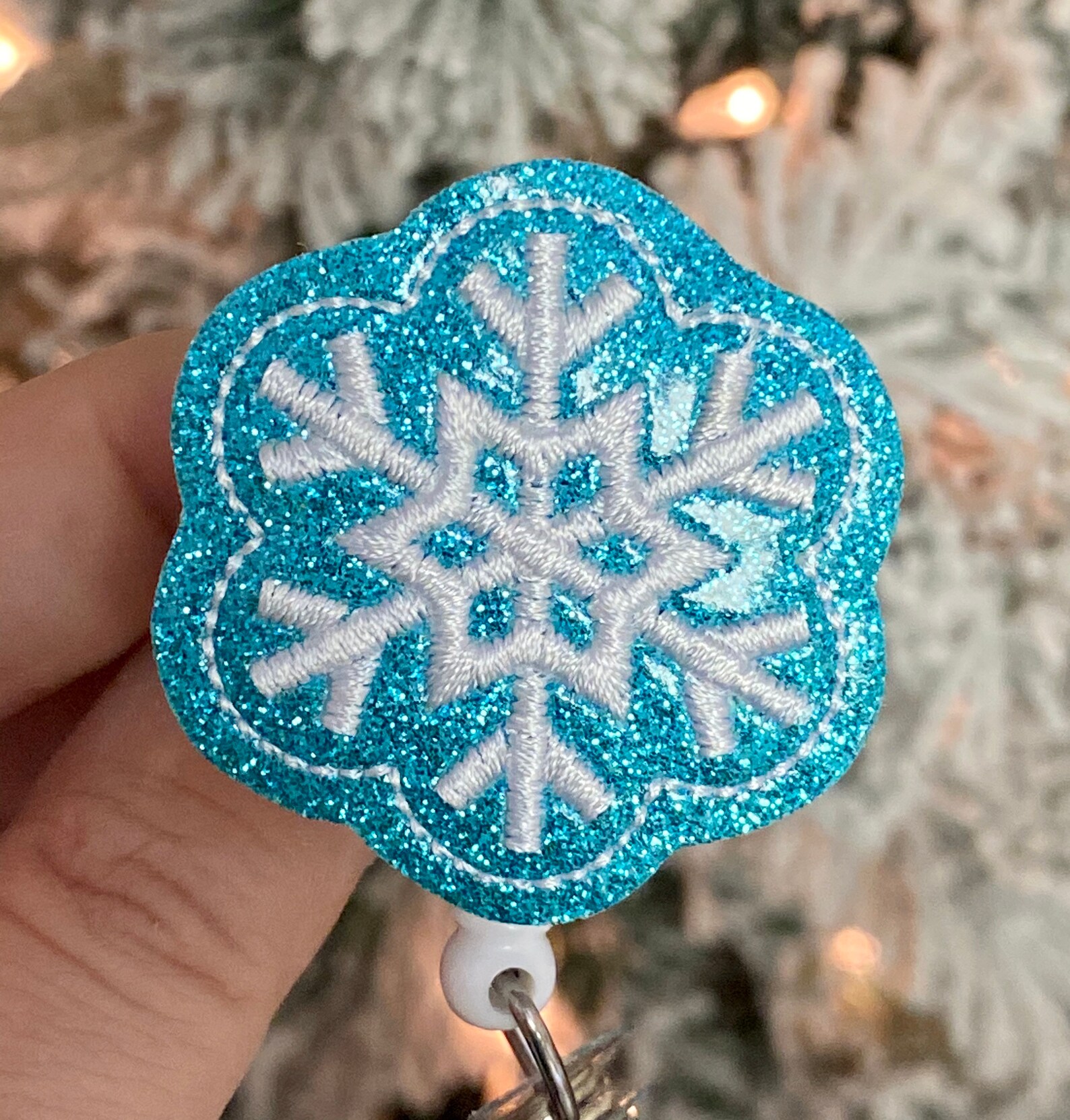 Snowflake Badge Reel Blue Glitter Snowflake Retractable - Etsy