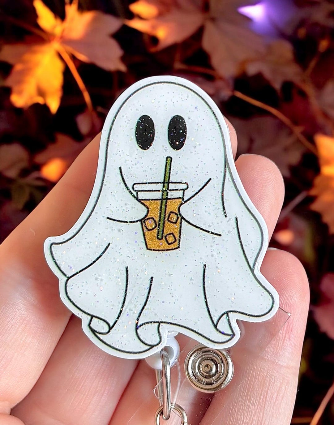 Halloween Badge Reel - Coffee Ghost Badge Reel Retractable Badge ...