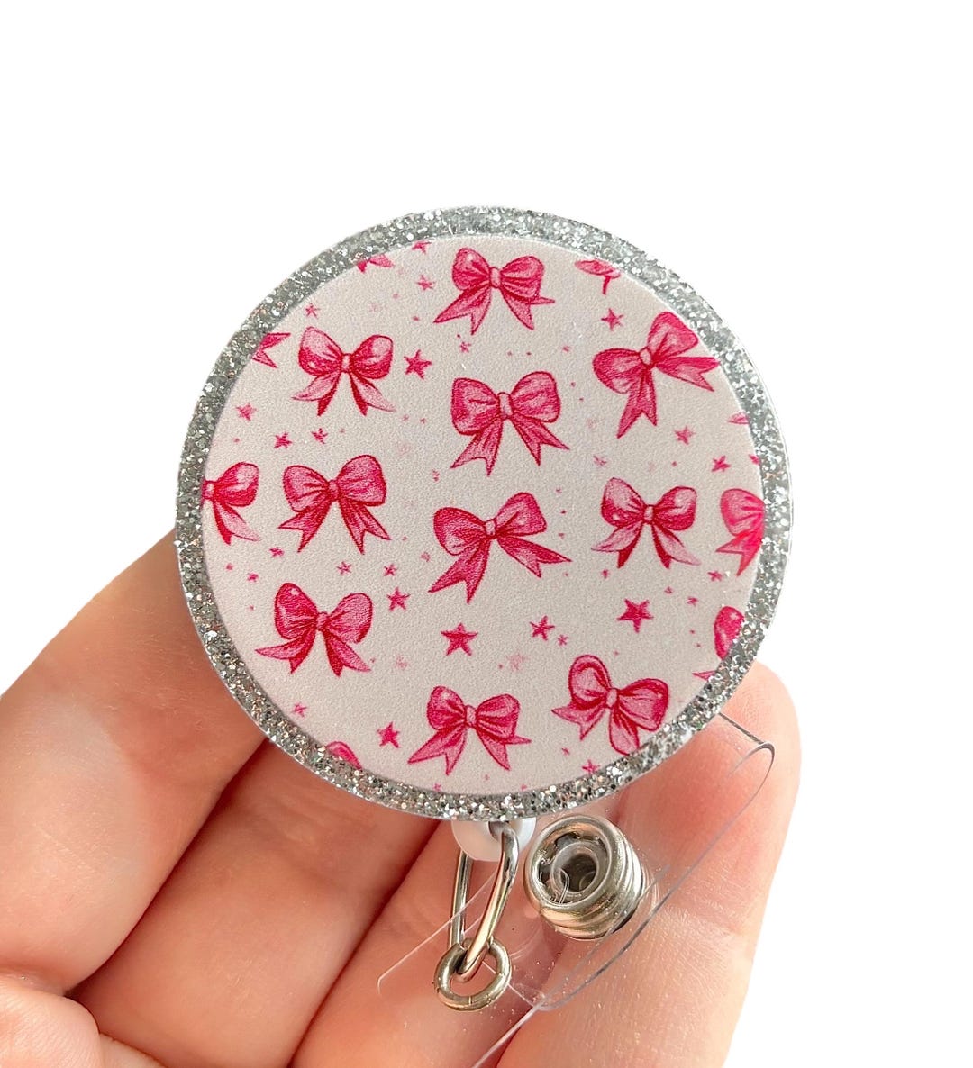 Pink Bow Badge Reel - Bow Badge Clip - Trendy Nurse Badge Pull ...