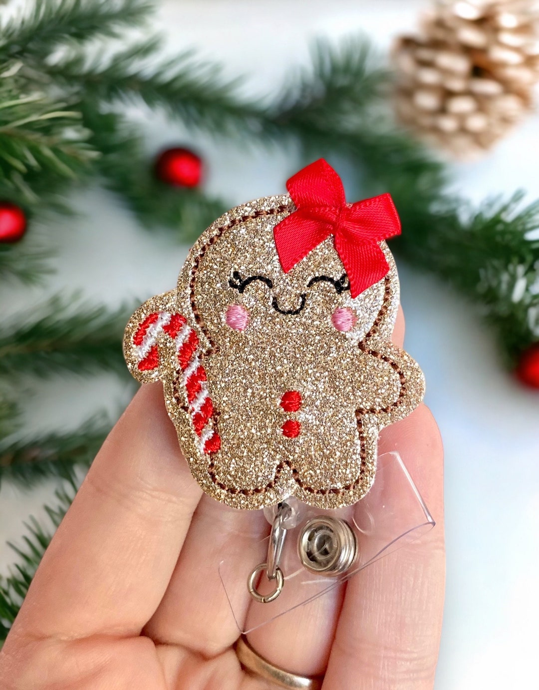 Gingerbread Badge Reel - Christmas Badge Reel - Retractable Badge ...